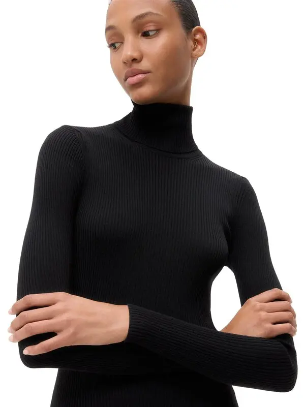 TWP Knit Merino Wool Turtleneck Top - Black