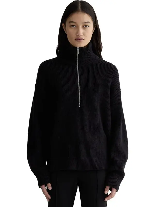 Everlane Everyday Cotton Half-zip Sweater - Black