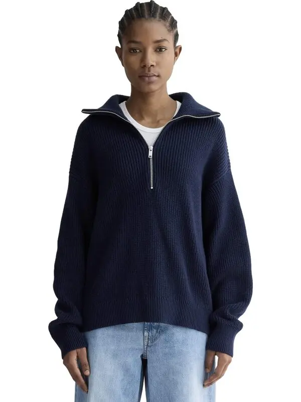Everlane Everyday Cotton Half-zip Sweater - Navy