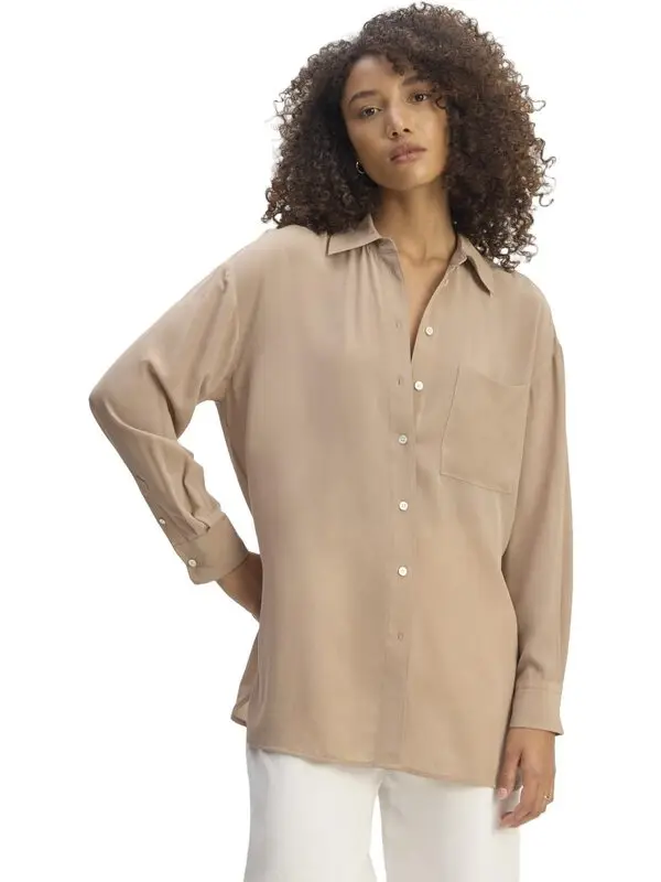 Everlane Boyfriend Shirt, Washable Silk - Chanterelle