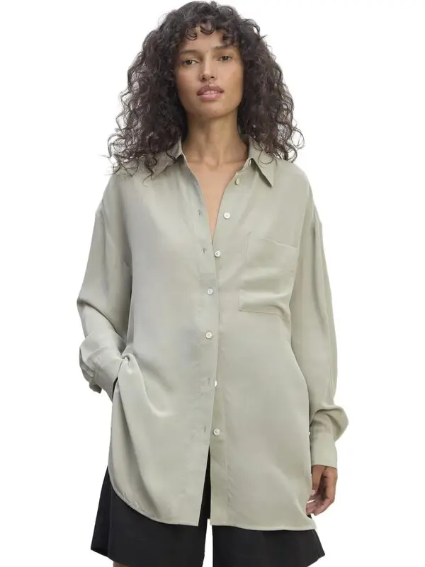 Everlane Boyfriend Shirt, Washable Silk - Seagrass