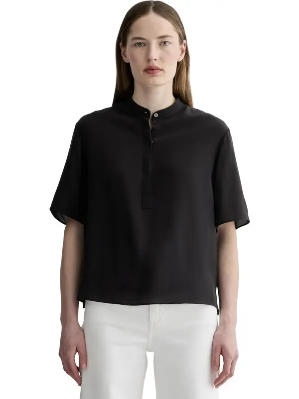 Everlane Washable Silk Popover Top - Black