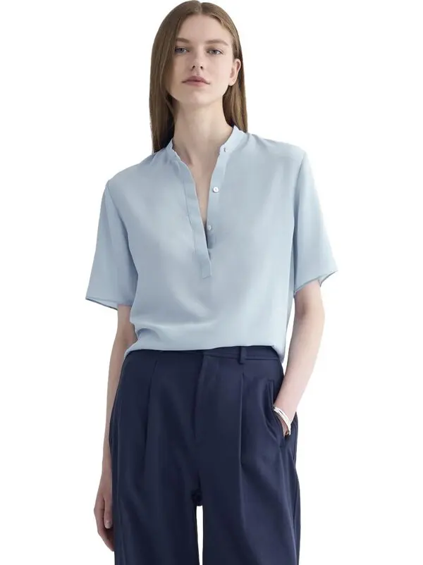 Everlane Washable Silk Popover Top - Soft Blue