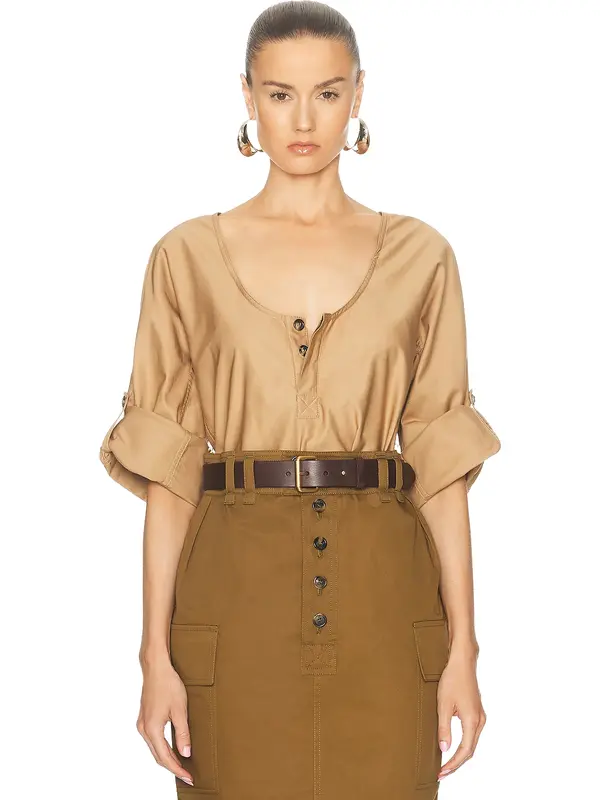 Saint Laurent Convertible Sleeve Blouse - Beige