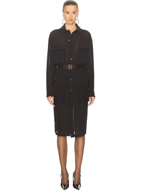 Saint Laurent Midi Shirt Dress - Chocolat