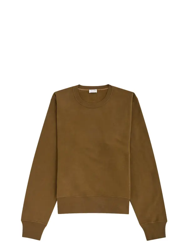 Saint Laurent Logo-embroidered Cotton Sweatshirt - Brown