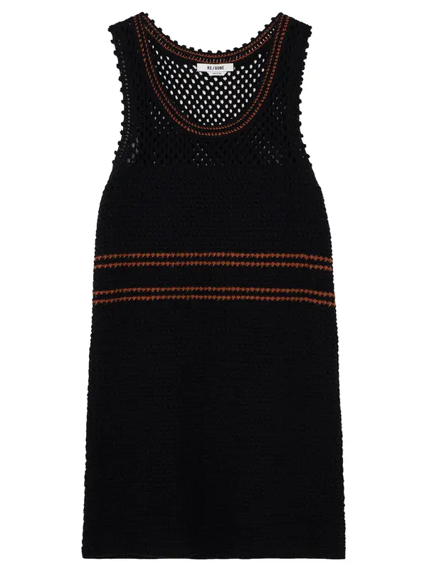 RE/DONE Striped Crocheted Mini Dress - Black