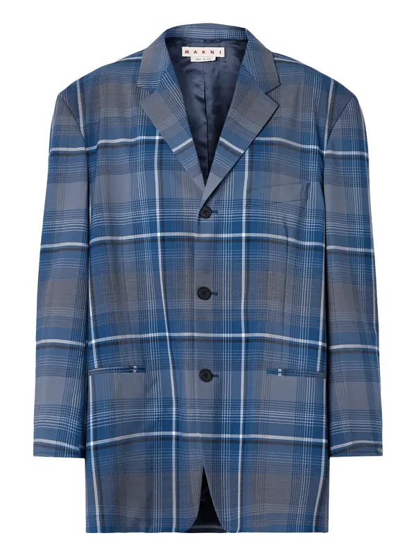 Marni Oversized Checked Blazer - Blue