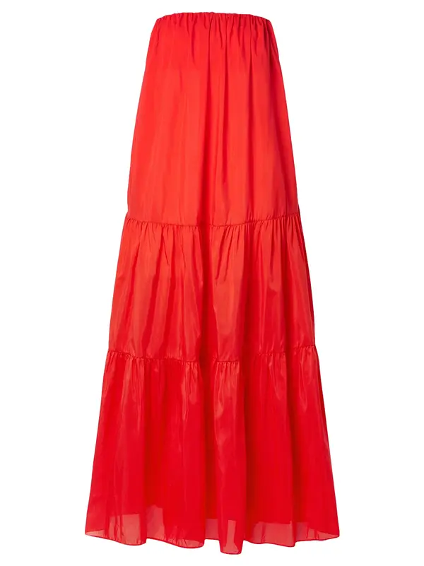 Matteau Strapless Tiered Cotton And Silk-blend Maxi Dress - Tomato Red