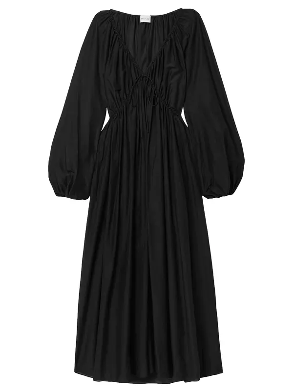 Matteau Gathered Cotton-poplin Midi Dress - Black