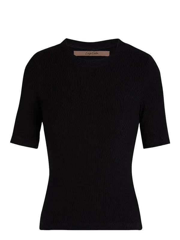 Enza Costa Ribbed Jersey T-shirt - Black