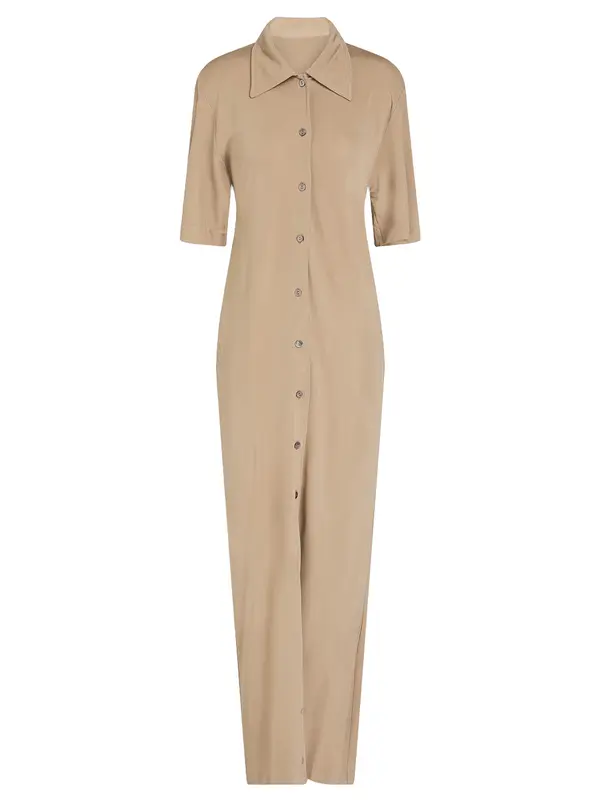 Bite Studios Openback Jersey Maxi Shirt Dress - Beige