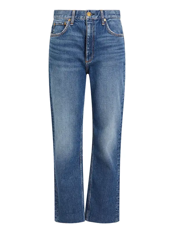 Rag & Bone Cropped High-rise Straight-leg Jeans - Mid Denim