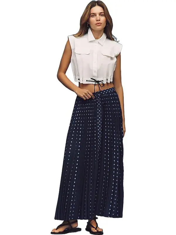 Maeve Pleated Button-front Maxi Skirt - Blue Dot