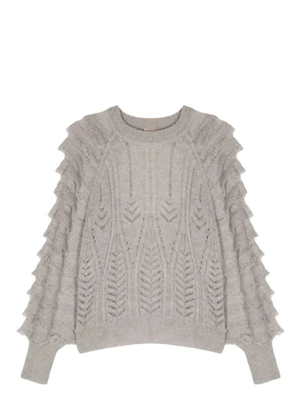 TWINSET Ruffled-detailing Open-kinit Jumper - Grey