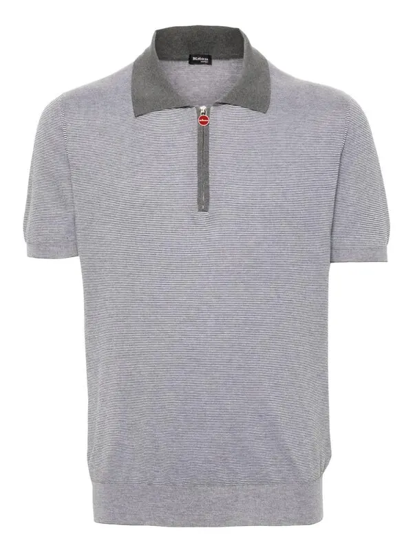 Kiton Striped Cotton Polo Shirt - Grey