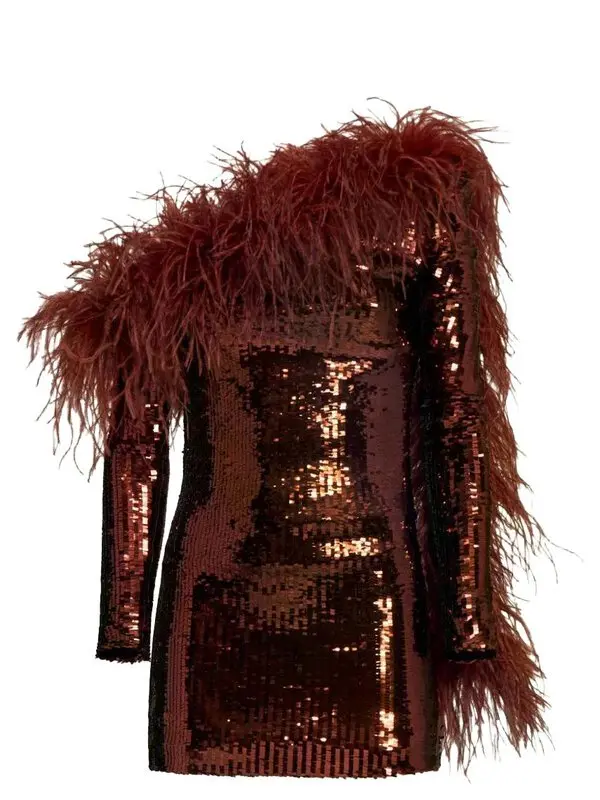 TALLER MARMO Garbo Disco Feather-trim Minidress - Red