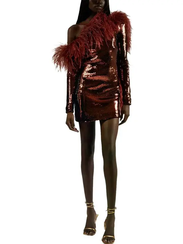 TALLER MARMO Garbo Disco Feather-trim Minidress - Red