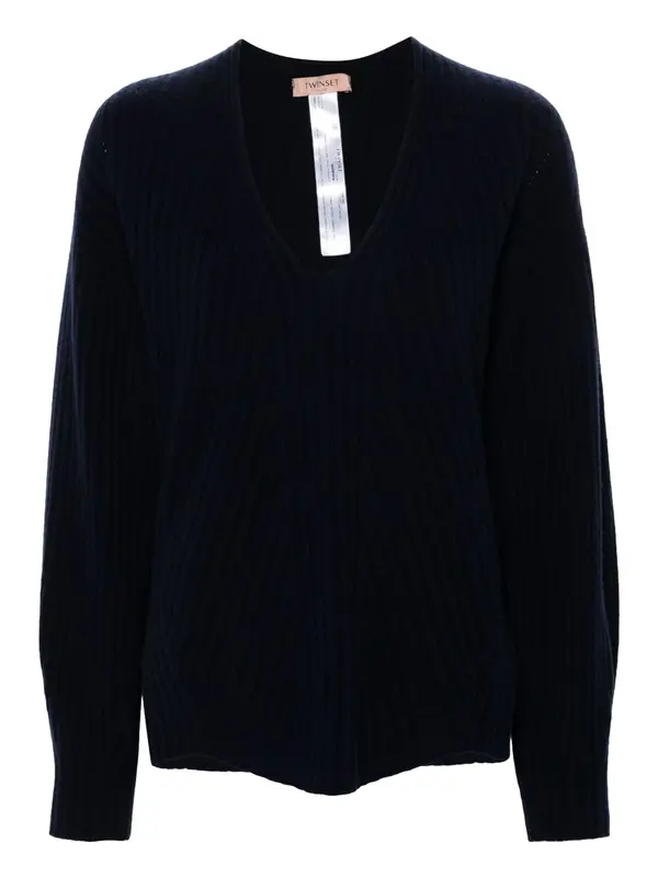 TWINSET V-neck Ribbed-knit Jumper - Blue