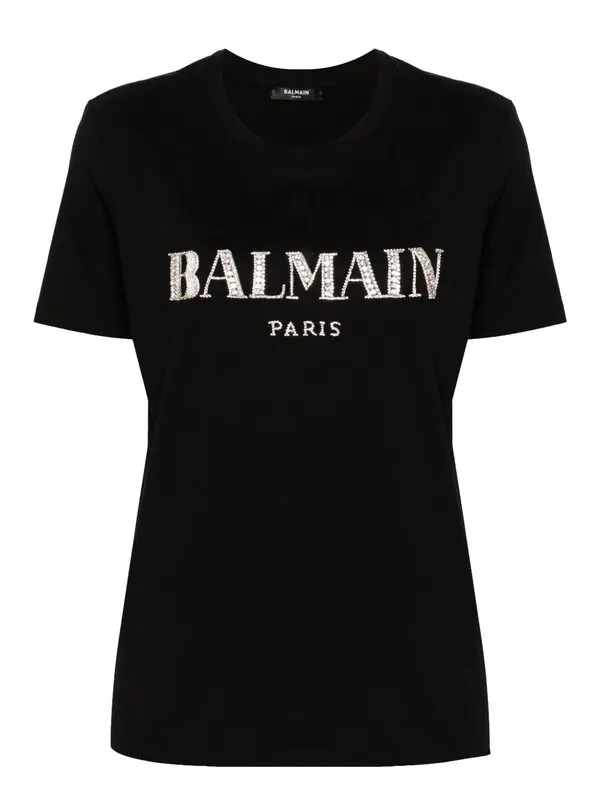 Balmain Crystal-logo Cotton T-shirt - Black