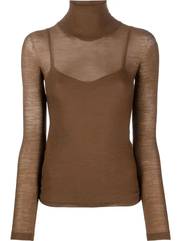 Max Mara Semi-sheer High-neck Jumper - Brown