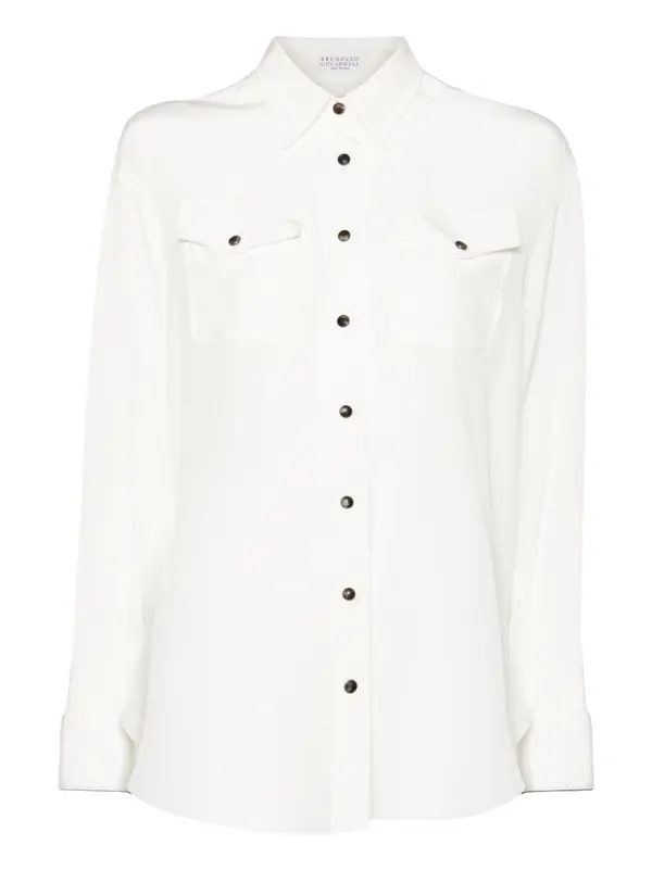 Brunello Cucinelli Chest-pockets Silk Shirt - Neutrals