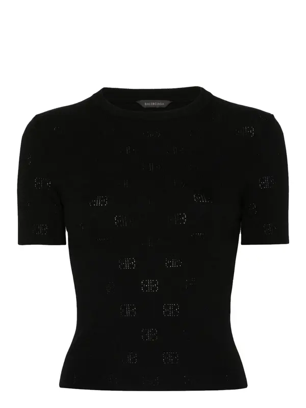 Balenciaga Bb Pointelle-knit T-shirt - Black