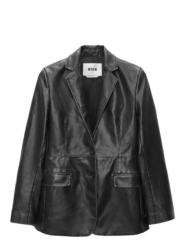 MSGM Single-breasted Leather Blazer - Black