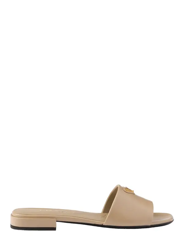 Prada Saffiano Patent-leather Slides - Neutrals