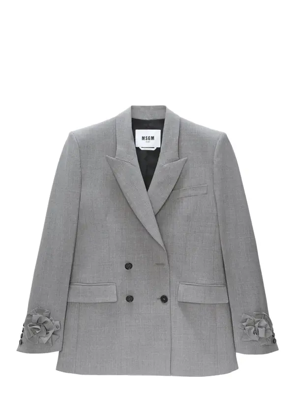 MSGM Floral-appliqué Double-breasted Blazer - Grey