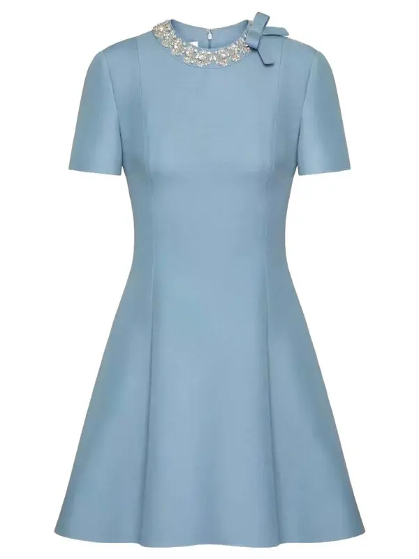 Valentino Garavani Crystal-neckline Flared Dress - Blue