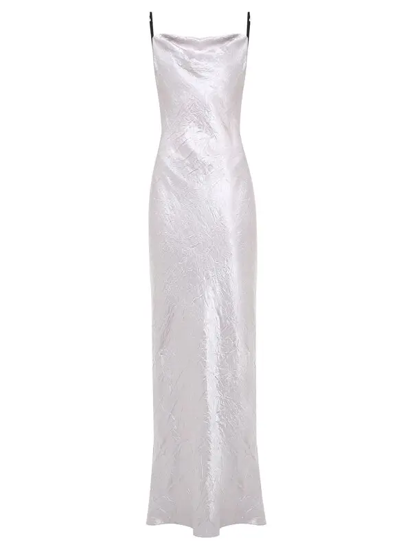 Anna October Lucie Crinkled Satin Maxi Dress - Silver