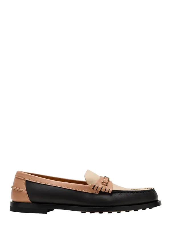 TOD'S Gomma Colorblock Leather Loafers - Nero/naturale