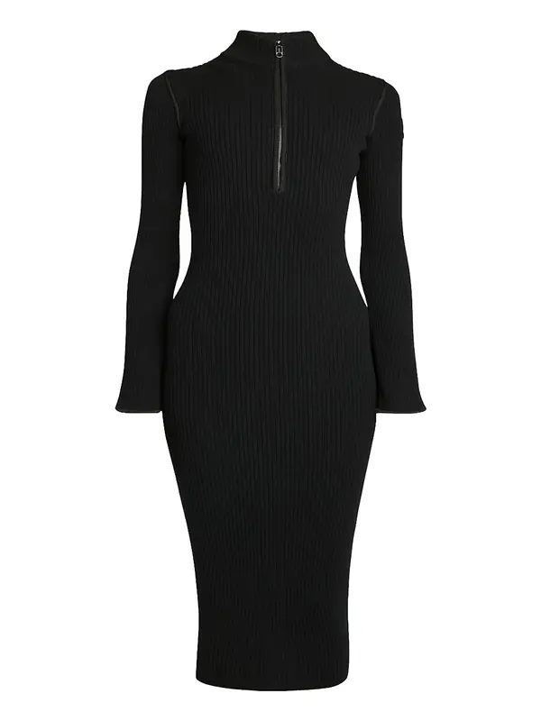 Moncler Ribbed Knit Long-sleeve Sweater Dress - Black