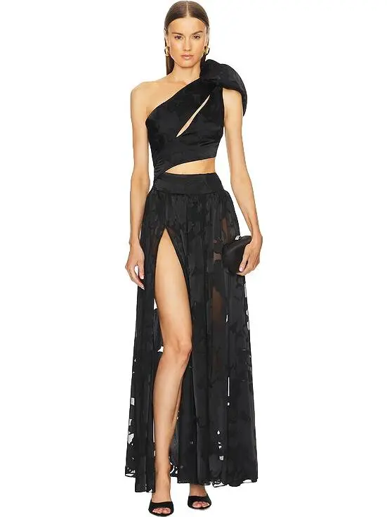 MICHAEL COSTELLO X Scarlett Gown - Black Floral Burnout
