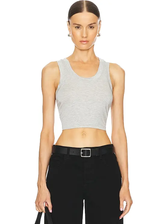 Norma Kamali Cropped Racer Tee - Light Grey