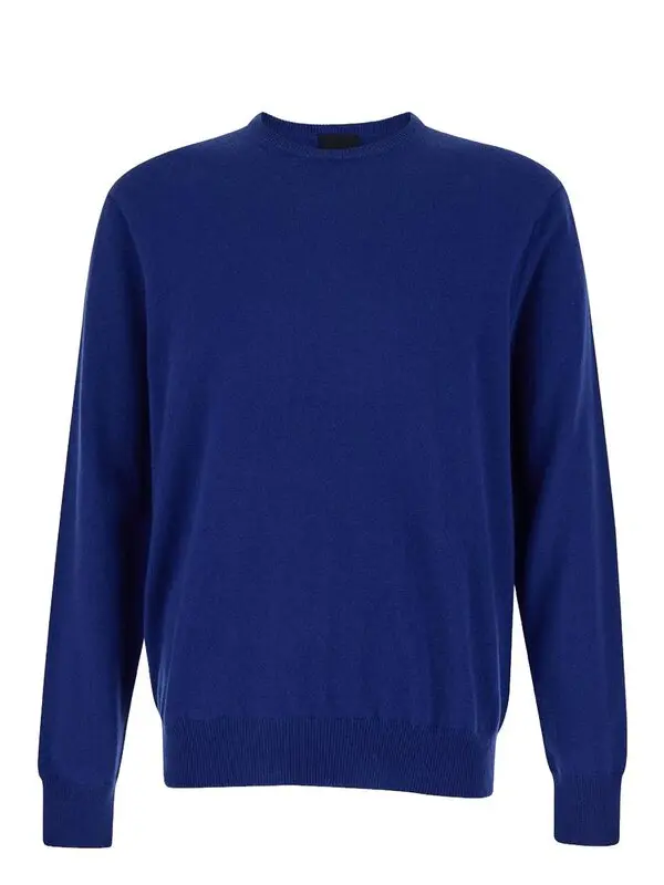 PLAIN Crewneck Long Sleeve Cashmere Sweater - Blue
