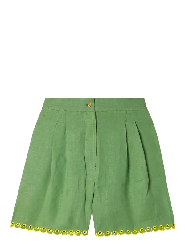 Sleeper Petra Linen Pajama Shorts - Green