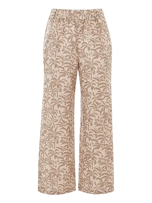 Whistles Palm-print Linen-blend Trousers - Cream