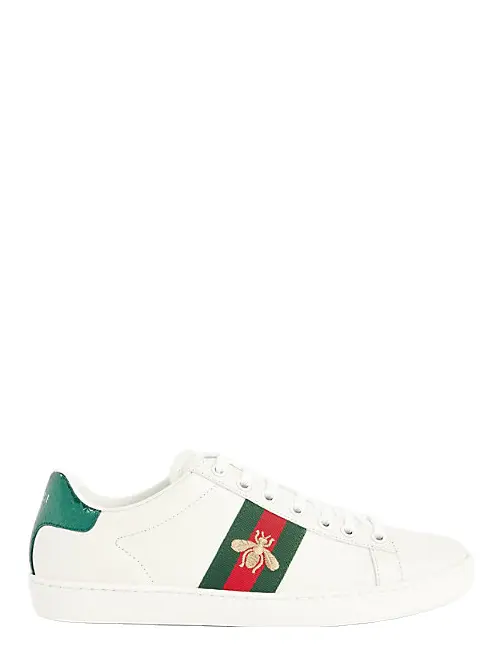 Gucci Ace Bee-embroidered Leather Trainers - Bianco Verd