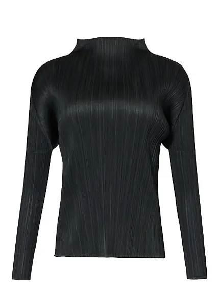 Issey Miyake Pleated High-neck Knitted Top - Black