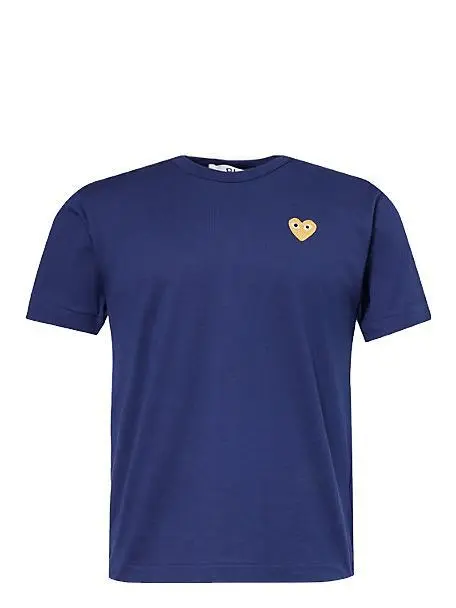 Play Comme Des Garcon Small Gold Heart Brand-appliqué Cotton-jersey T-shirt Xxl - Navy
