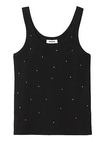Sandro Rhinestone-embellished Stretch-cotton Tank Top - Black