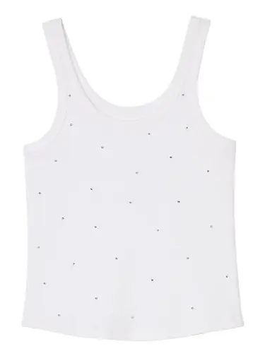 Sandro Rhinestone-embellished Stretch-cotton Tank Top - Naturels