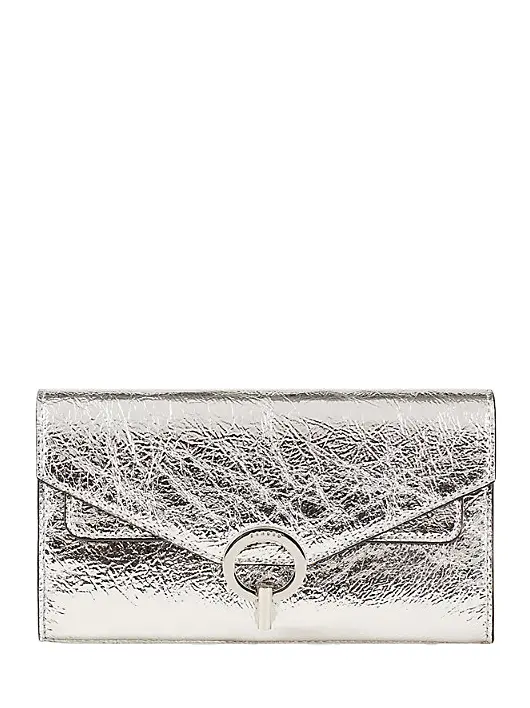 Sandro Yza Pocket Metallic Leather Clutch - Noir / Gris