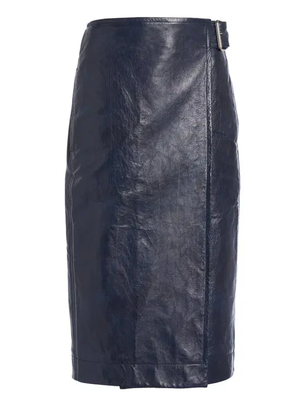 Bottega Veneta Belted Embossed-leather Pencil Skirt - Navy