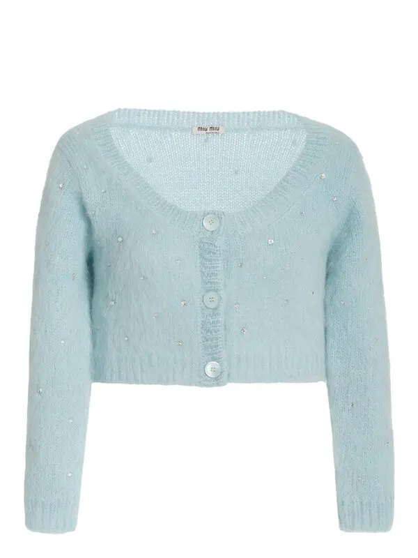 Miu Miu Diamante Embroidered Mohair-knit Cropped Cardigan - Blue