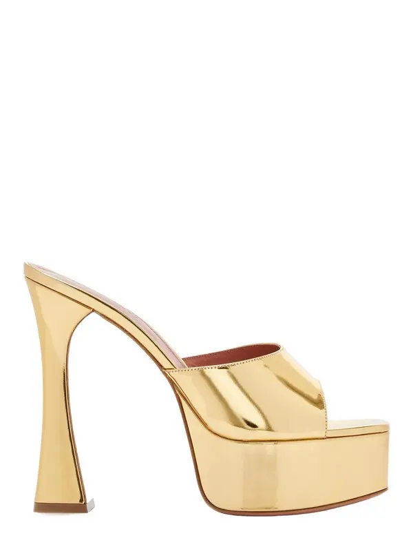 Amina Muaddi Dalida Metallic Leather Platform Mules - Gold
