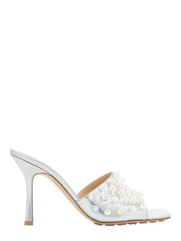 Bottega Veneta Mirror Sphere Stretch Mule Sandals - Silver