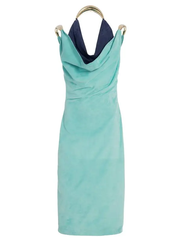 Bottega Veneta Suede Cowl Neck Dress - Navy